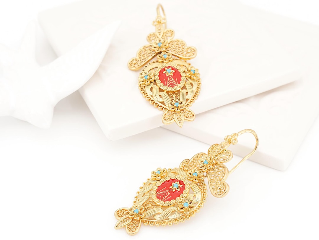 Portuguese Filigree Inspired Large Reliquary Earrings, Golden Stainless ...