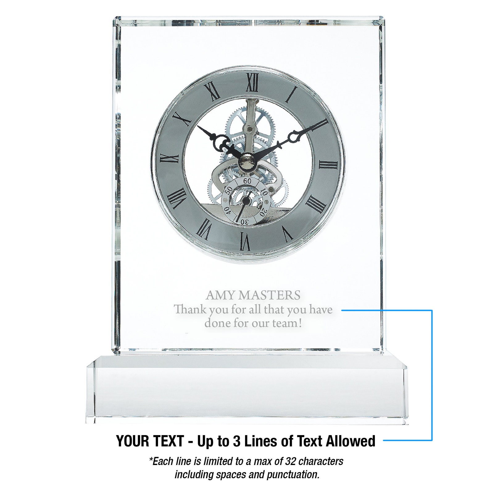 Executive Crystal Skeleton Clock - Silver - Award Trophy - Personalized ...