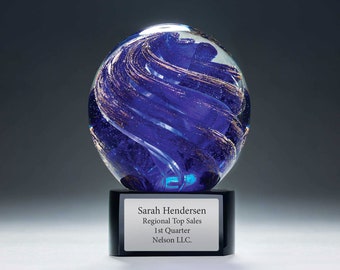 Synergy Art Glass Award Trophy With 3 Lines of Custom Text - Etsy