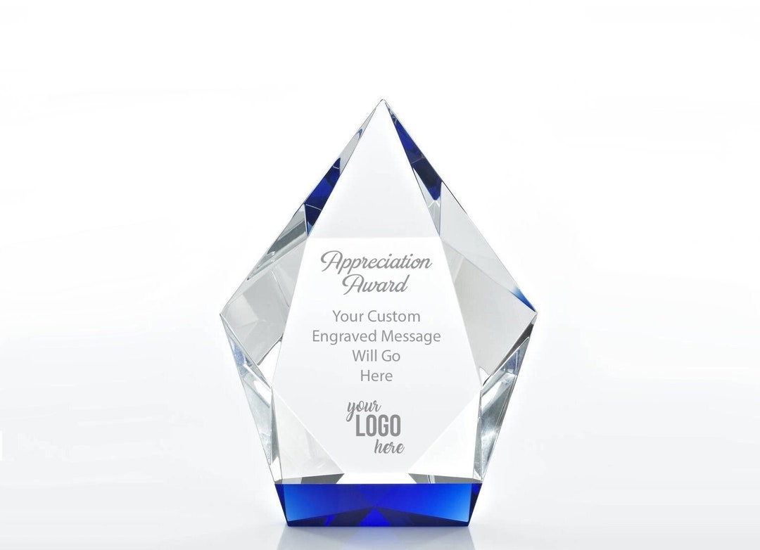 CUSTOM - Royal Blue Crystal Accent Trophy - Diamond - Add Your Logo and ...
