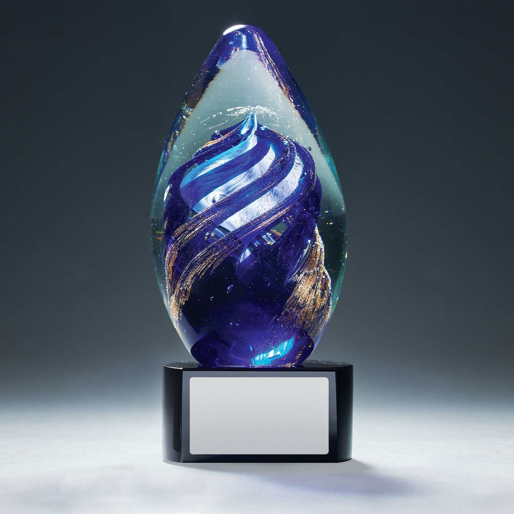 Art Glass Trophy - Blue and Gold Glitter Teardrop - Award Trophy ...
