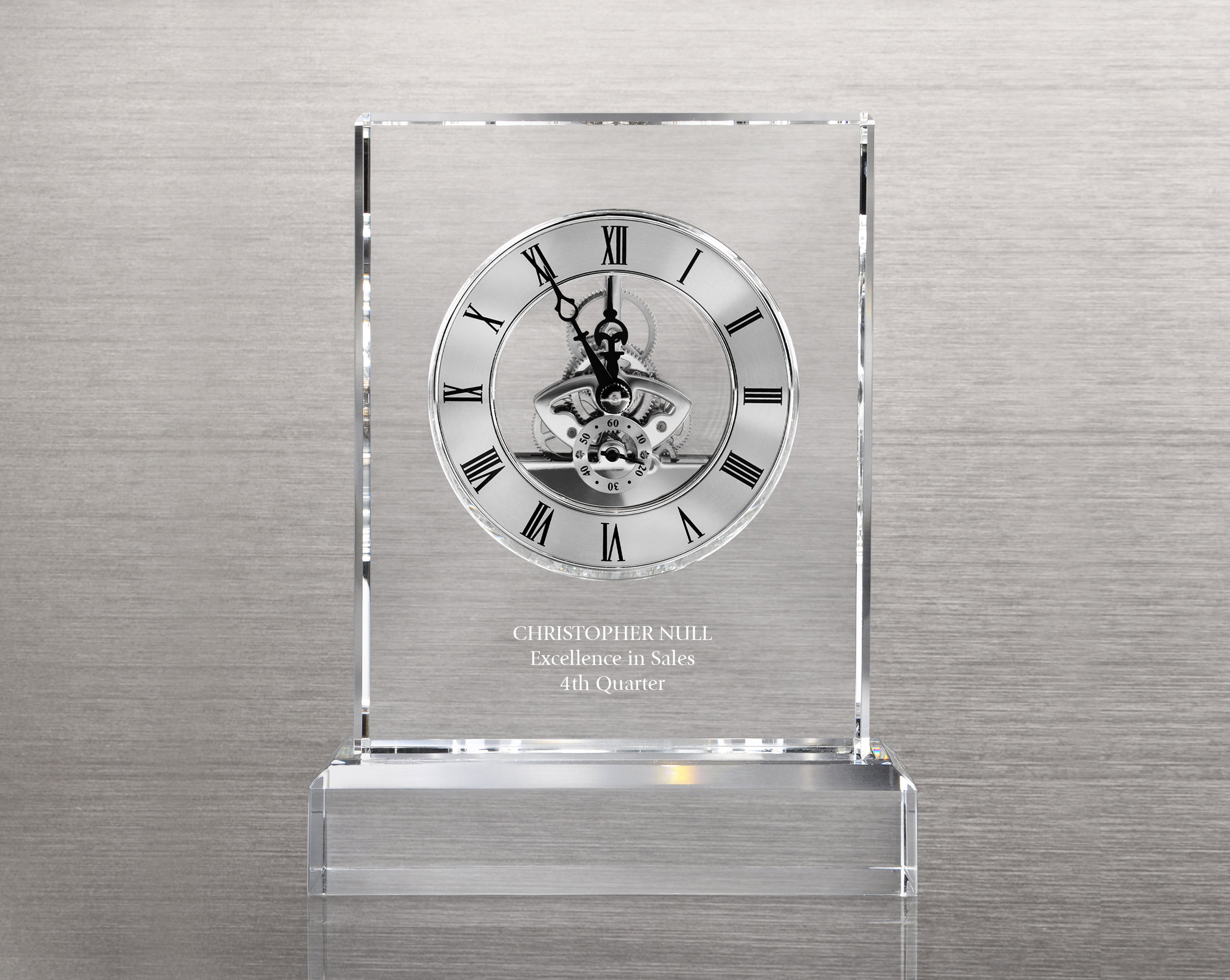 Executive Crystal Skeleton Clock - Silver - Award Trophy - Personalized ...