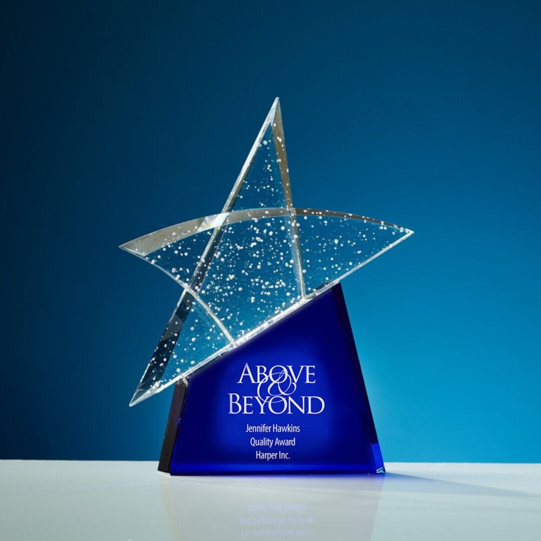 Glistening Praise Crystal Award - Star Trophy - Choose a Title and 3 ...