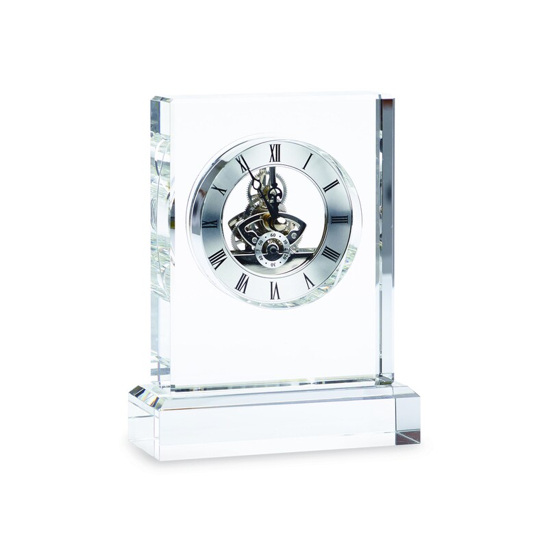 Executive Crystal Skeleton Clock - Silver - Award Trophy - Personalized ...