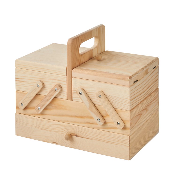 Small Wooden Cantilever Sewing Box Light Pine With Ditsy Floral Design ...