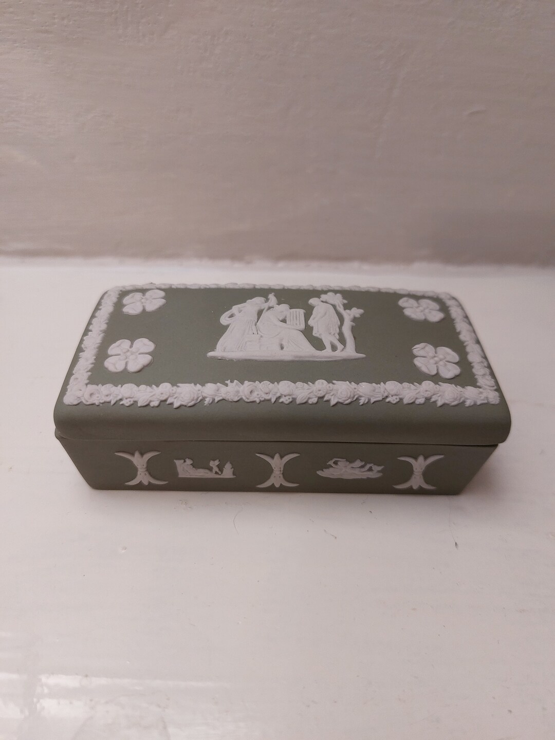Vintage Wedgwood Green Jasperware Rectangular Trinket Box - Etsy