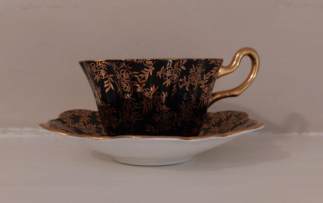 Vintage Royal Stuart Spencer Stevenson Chintz Black and Gold X1 Tea Cup ...