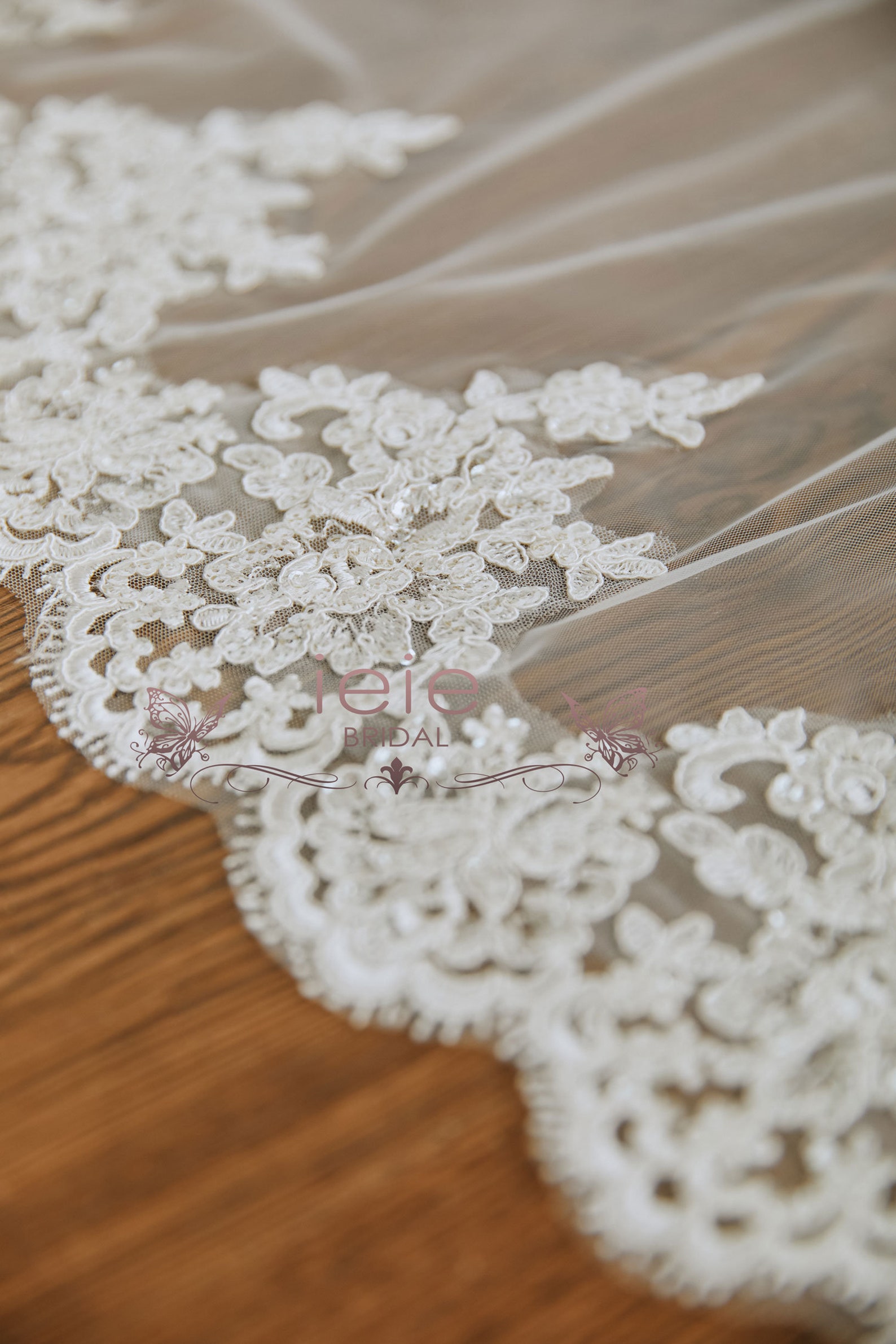 Cathedral Long Lace Wedding Veil With Sequins and Lace on Train ...