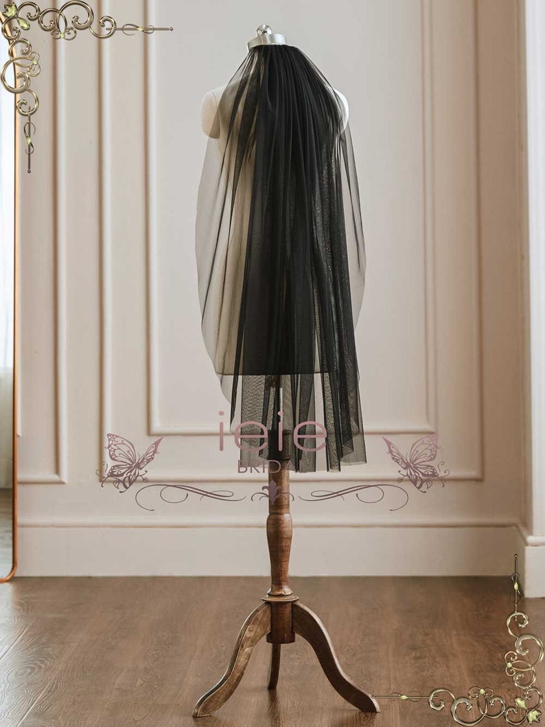 Black Tulle Wedding Veil: Chapel or Cathedral Length, Soft Bridal Veil ...