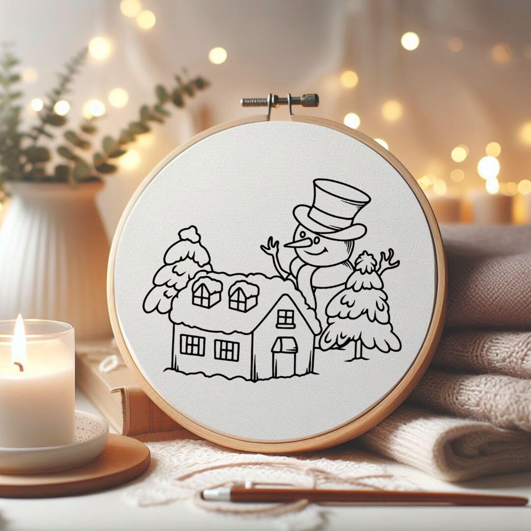 Christmas Giant Snowman Hand Embroidery Pattern , Cute Holiday Beginner ...