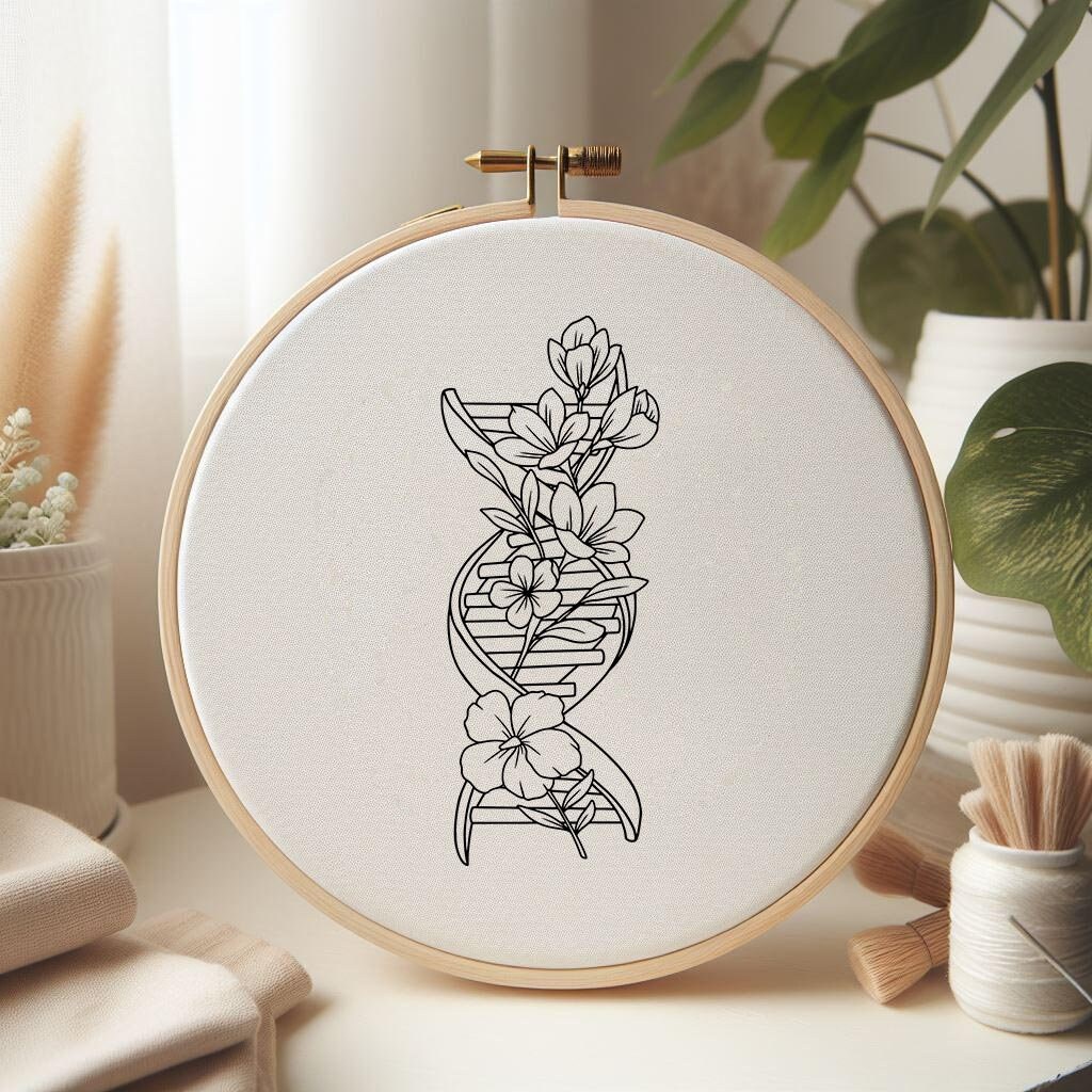 DNA Hand Embroidery Pattern , Science Atomic Floral Design for Instant ...
