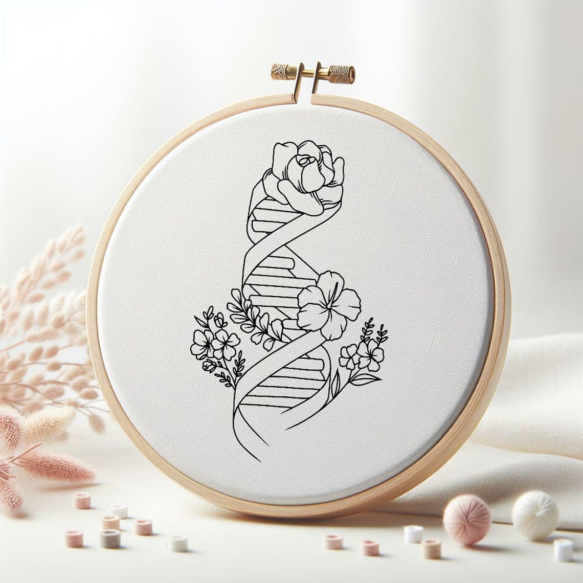 DNA Hand Embroidery Pattern , Science Atomic Floral Design for Instant ...