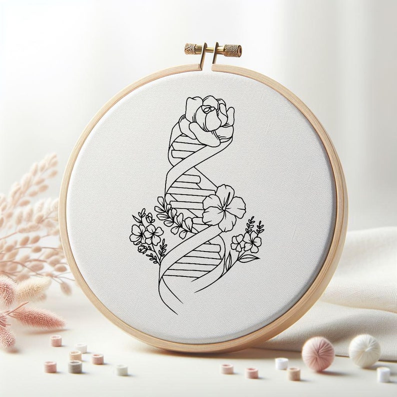 DNA Hand Embroidery Pattern , Science Atomic Floral Design for Instant ...