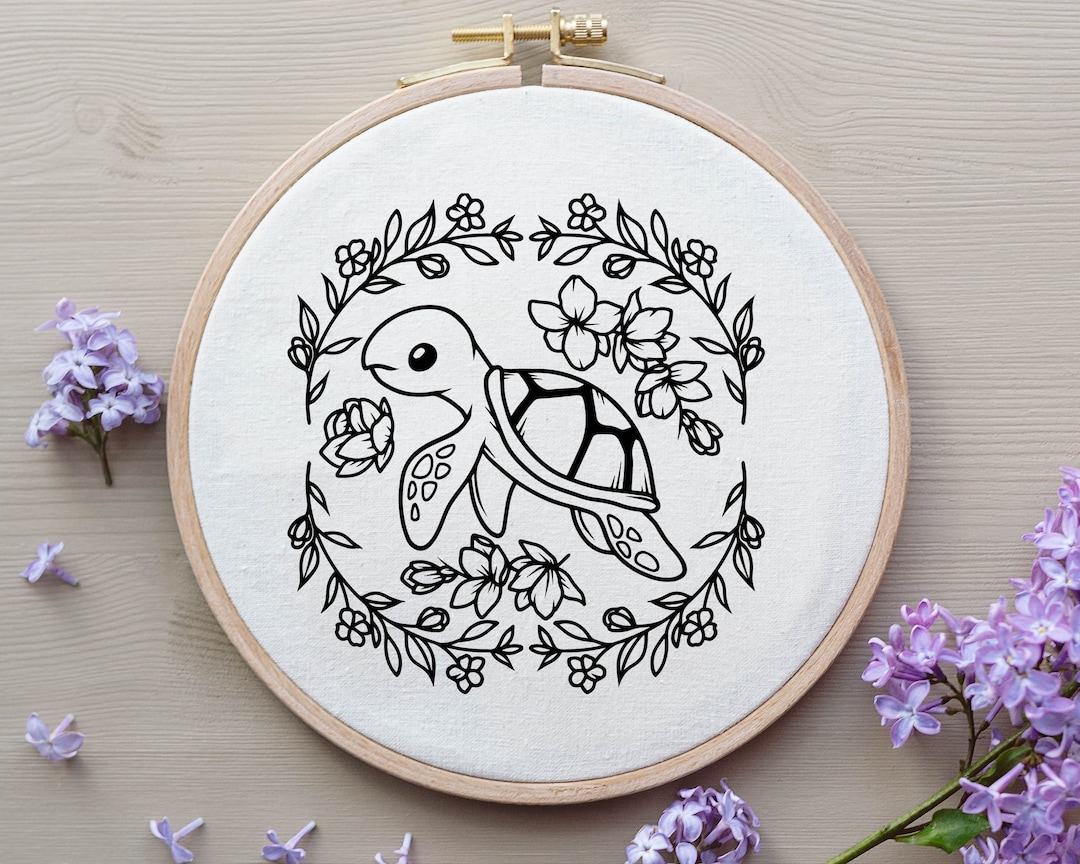 Turtle Hand Embroidery Pattern Flower Ocean Animal Beginner - Etsy