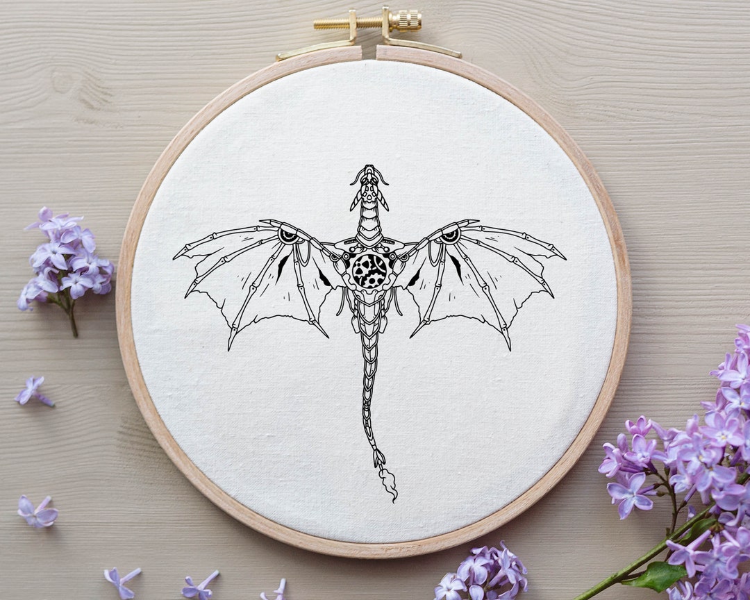Steampunk Dragon Hand Embroidery Pattern , Animal Beginner Friendly PDF ...