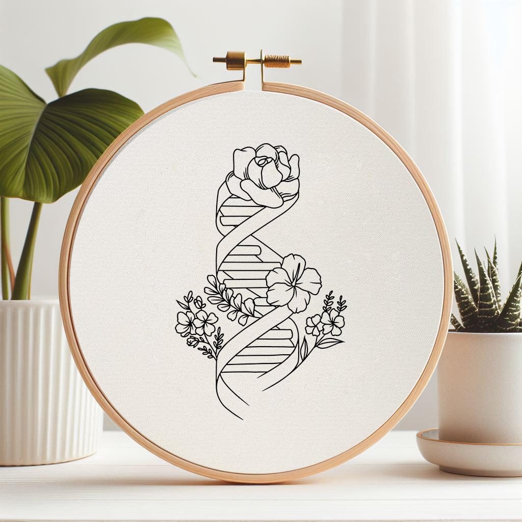 DNA Hand Embroidery Pattern , Science Atomic Floral Design for Instant ...