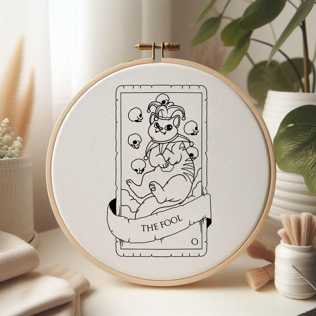 The Fool Cat Tarot Card Hand Embroidery Pattern , Animal Beginner ...