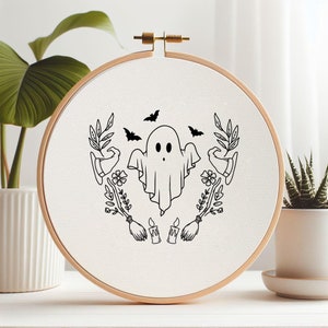 Halloween Spooky Ghost Hand Embroidery Pattern , Funny Easy Beginner ...
