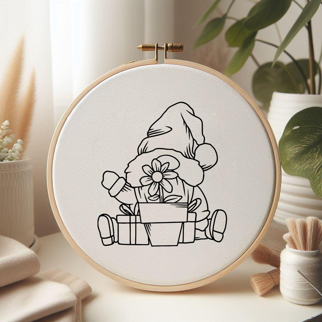 Christmas Gnome Hand Embroidery Pattern , Cute Funny Beginner Friendly ...