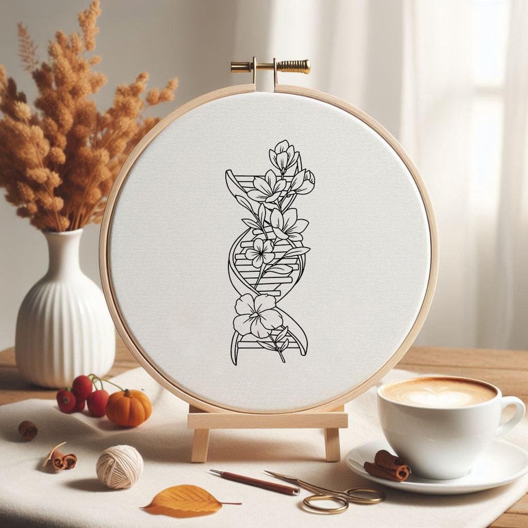 DNA Hand Embroidery Pattern , Science Atomic Floral Design for Instant ...