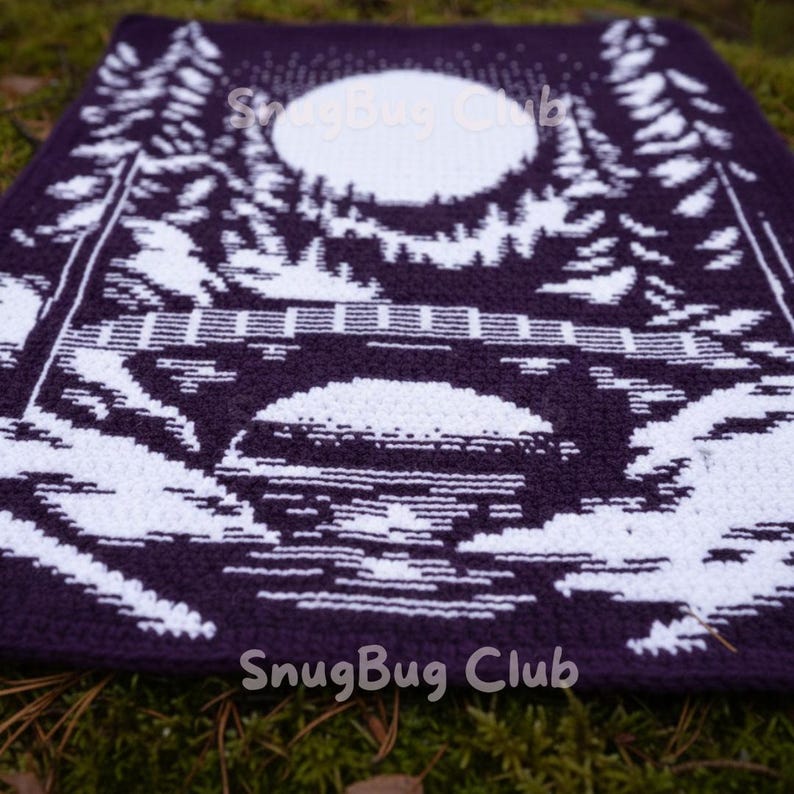 Bridge in Forest Overlay Mosaic Crochet Blanket PDF Pattern, Woodland ...