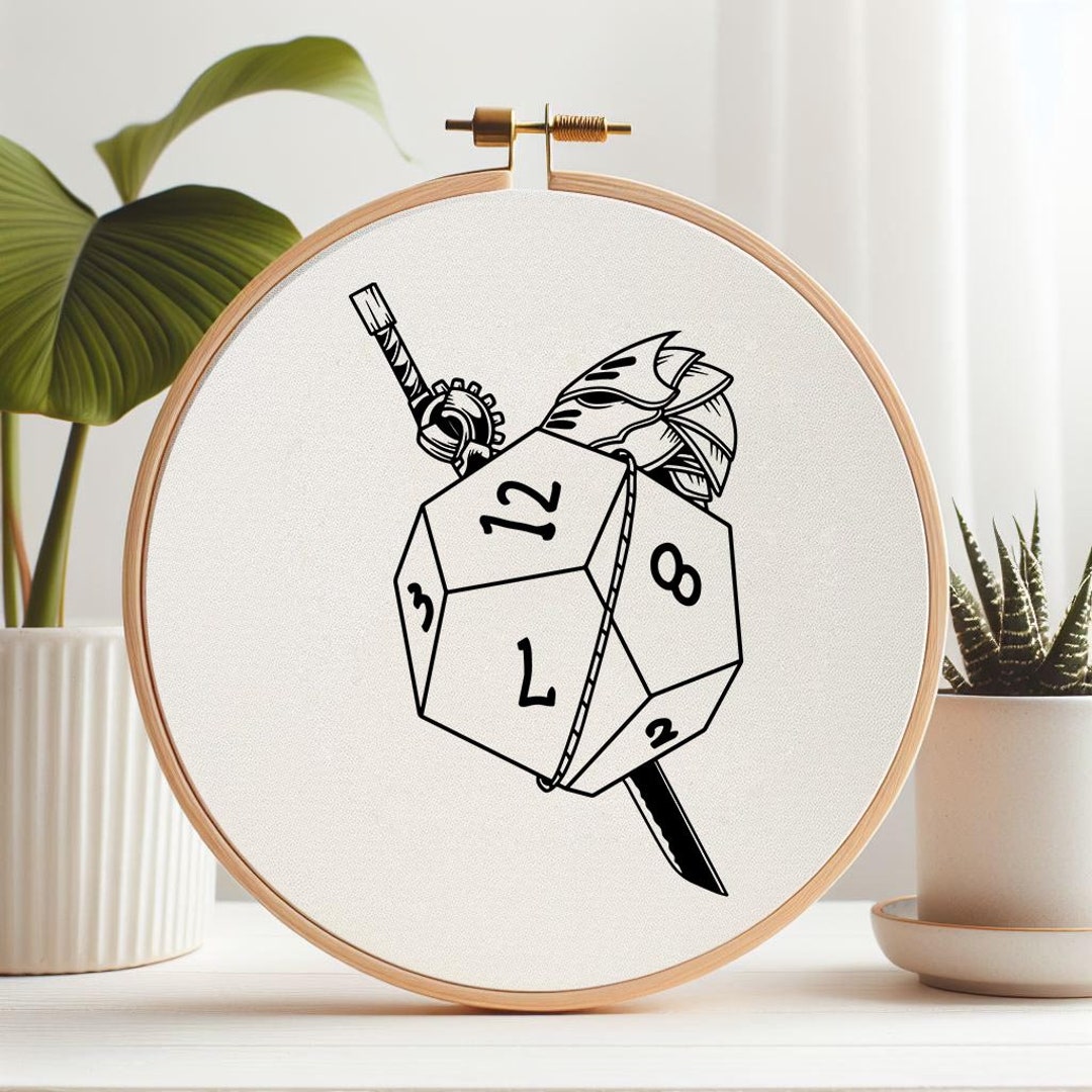 Dnd Dice Hand Embroidery Pattern , Warrior Class Embroidery PDF Pattern ...
