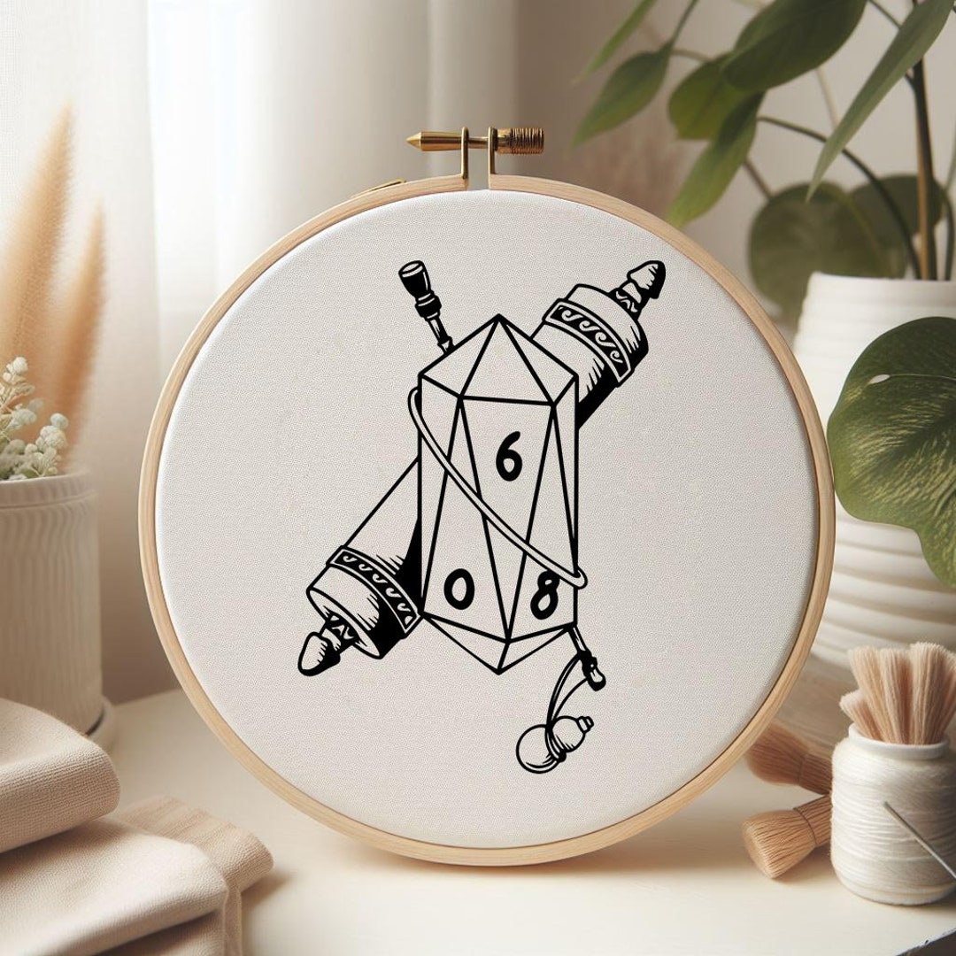 Dnd Dice Hand Embroidery Pattern , Wizard Class Embroidery PDF Pattern ...