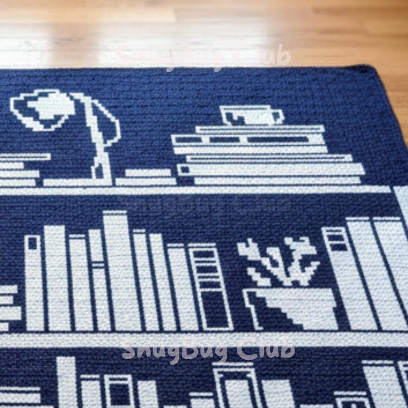 Bookshelf Overlay Mosaic Crochet Blanket PDF Pattern, Library Books and ...