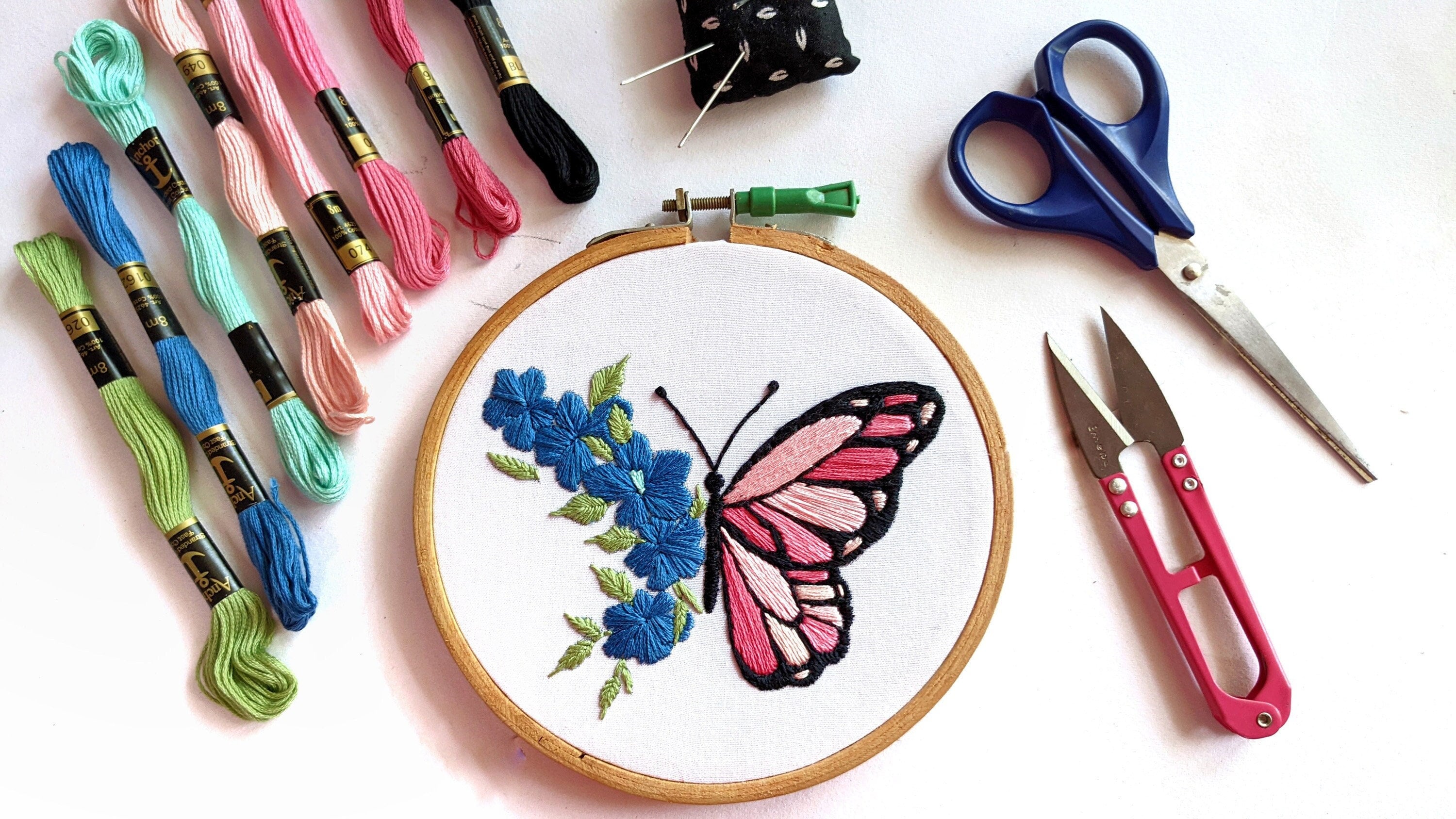 Butterfly Hand Embroidery Pattern Video Tutorial and PDF , Animal Easy ...