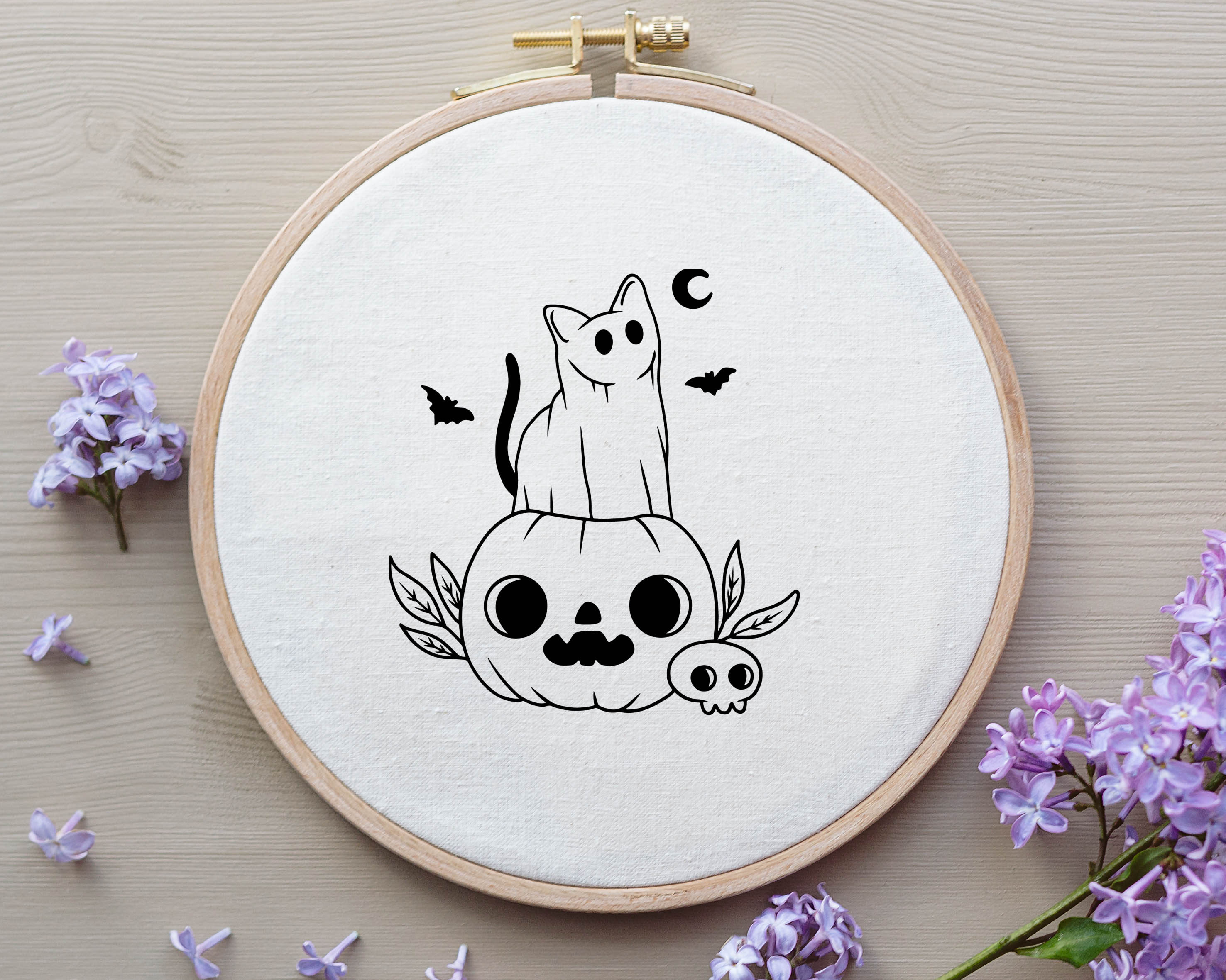 Halloween Ghost Cat Hand Embroidery Pattern , Cute Easy Beginner ...