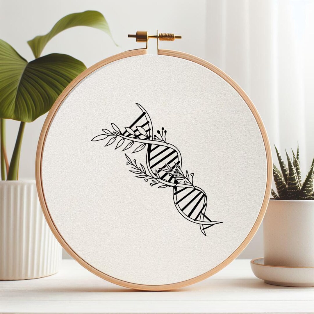 DNA Hand Embroidery Pattern , Science Atomic Floral Design for Instant ...
