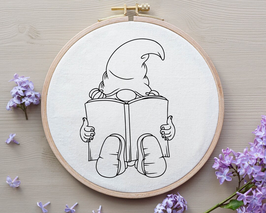 Gnome Reading a Book Hand Embroidery Pattern , Cute Funny Beginner ...