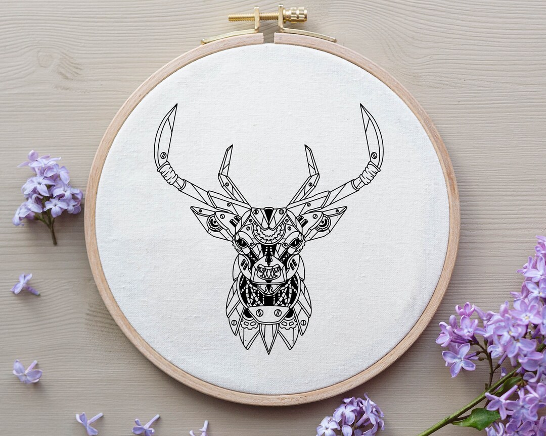 Steampunk Deer Hand Embroidery Pattern , Animal Beginner Friendly PDF ...