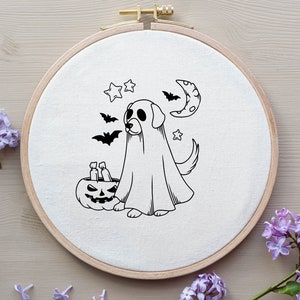 Halloween Dog Ghost Hand Embroidery Pattern Funny Easy - Etsy