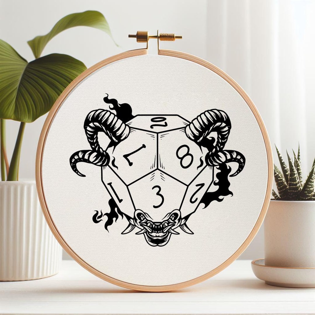 Dnd Dice Hand Embroidery Pattern , Demon Embroidery PDF Pattern for ...