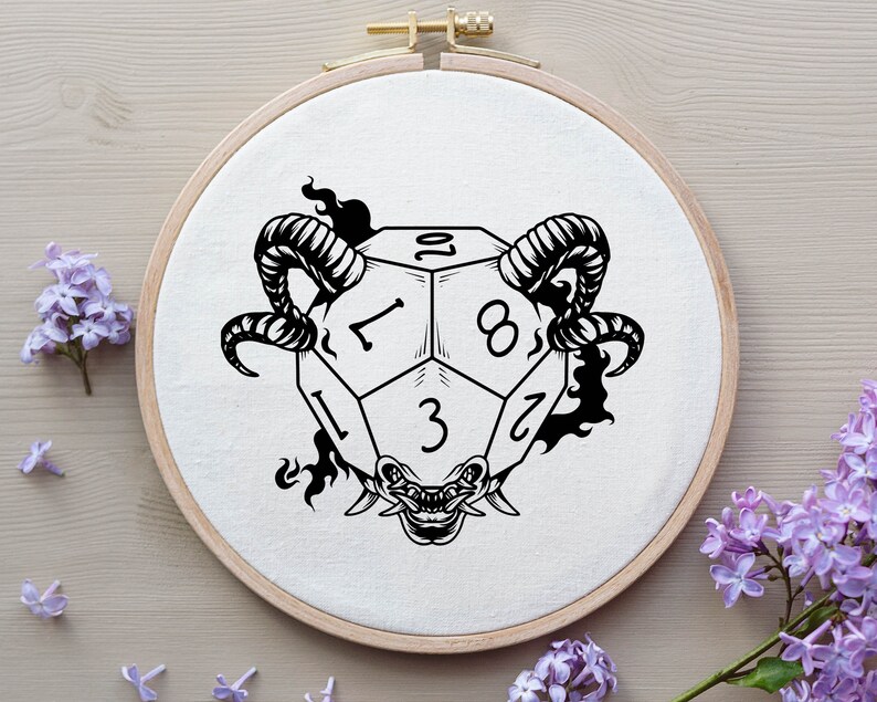 Dnd Dice Hand Embroidery Pattern , Demon Embroidery PDF Pattern for ...