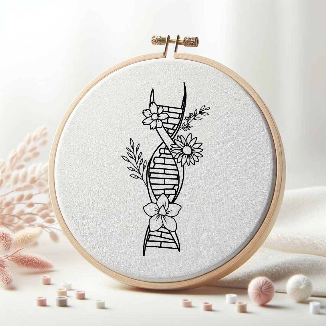 DNA Hand Embroidery Pattern , Science Atomic Floral Design for Instant ...
