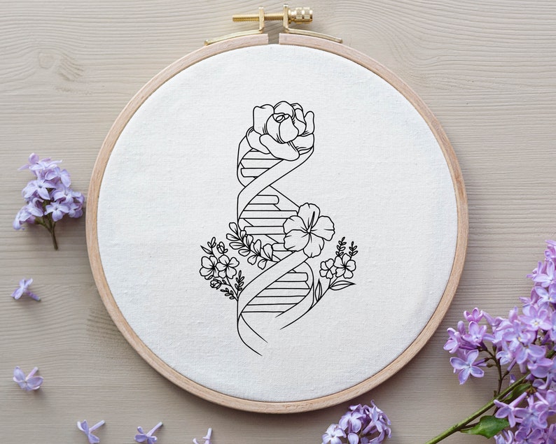 DNA Hand Embroidery Pattern Science Atomic Floral Design for - Etsy