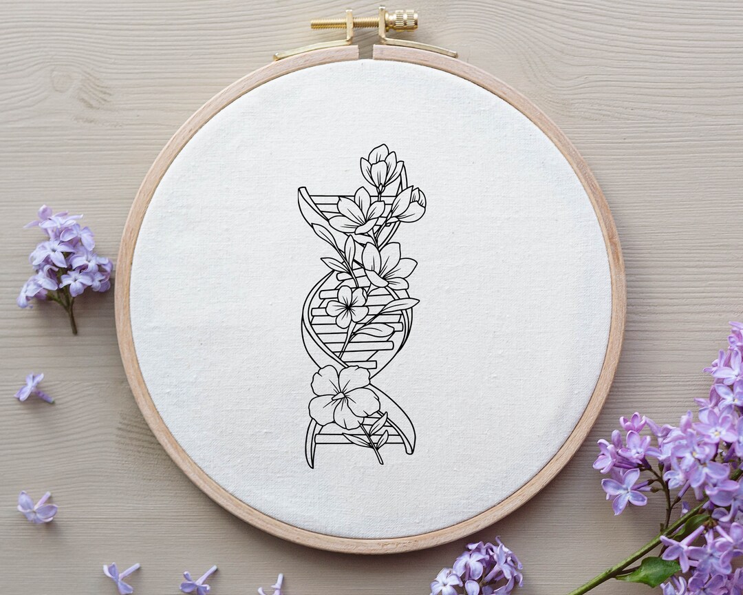 DNA Hand Embroidery Pattern Science Atomic Floral Design for - Etsy