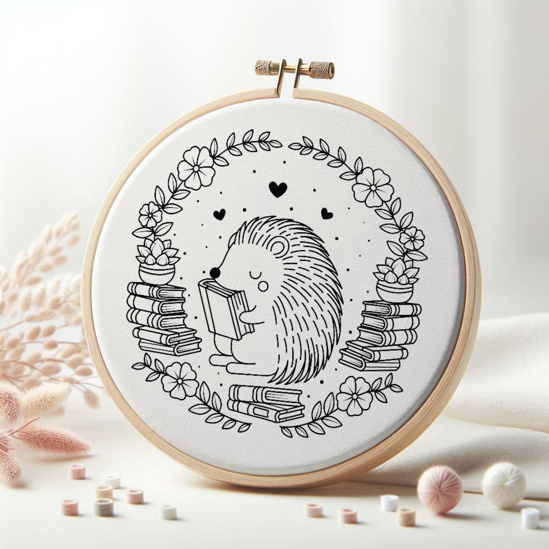 Hedgehog Reading a Book Hand Embroidery Pattern , Cute Easy Magical ...