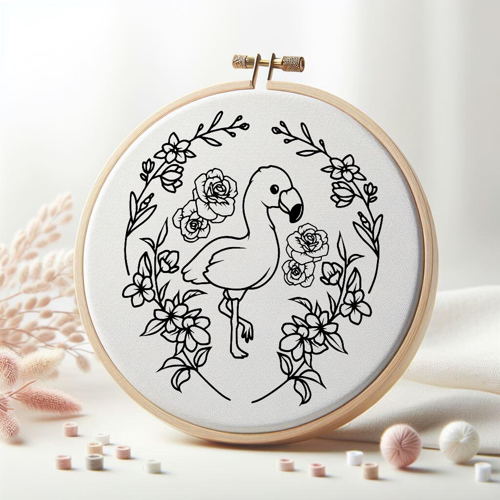 Flamingo Hand Embroidery Pattern , Flower Animal Beginner Friendly PDF ...