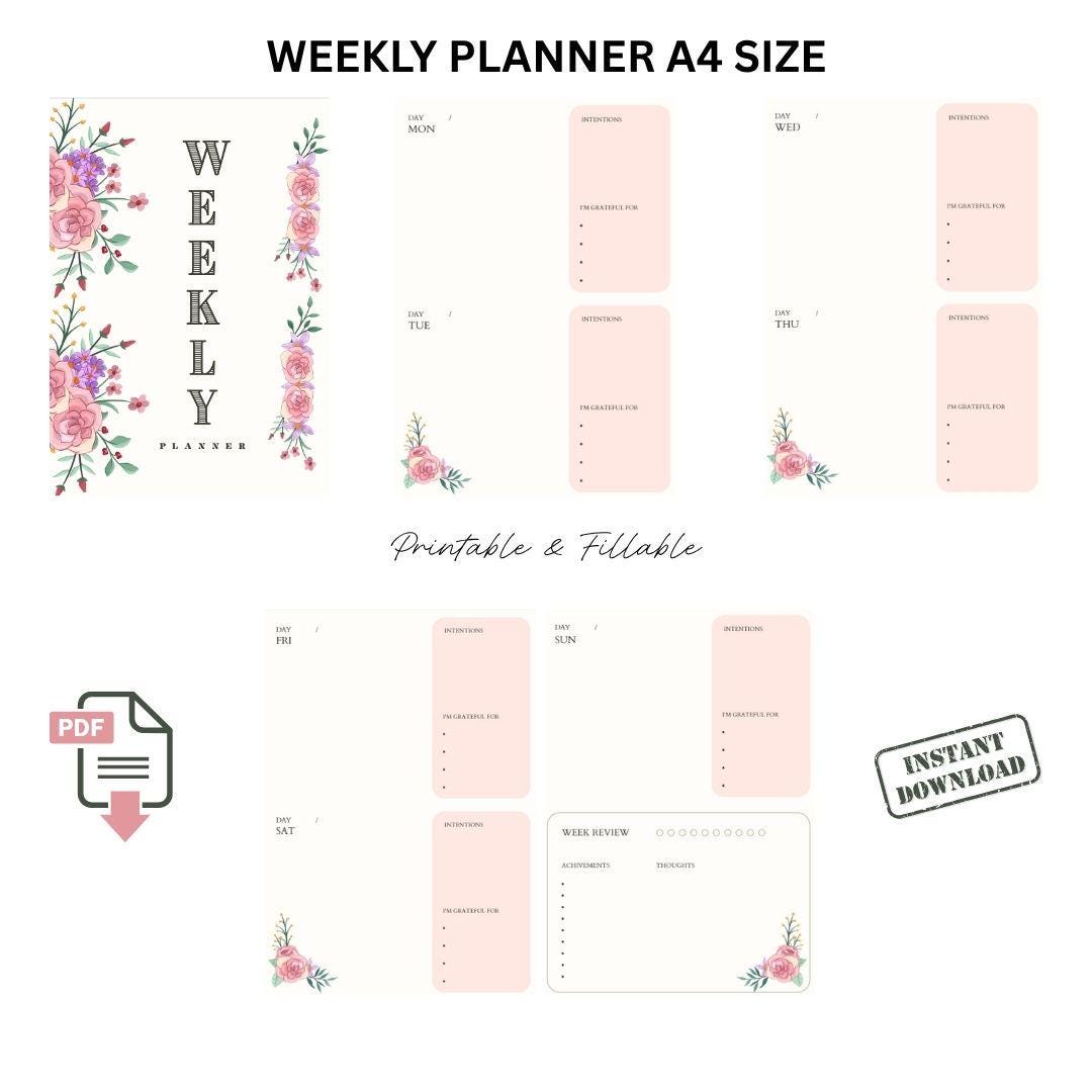 Printable and Fillable Weekly Planner Template, A4 Size, 5 Pages ...