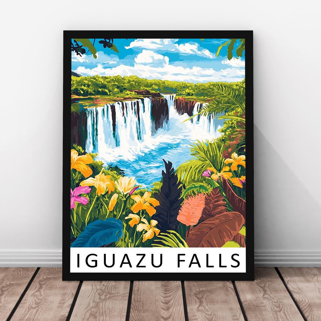 Iguazu Falls Travel Print - Iguazu Falls Framed Real Wood Poster ...