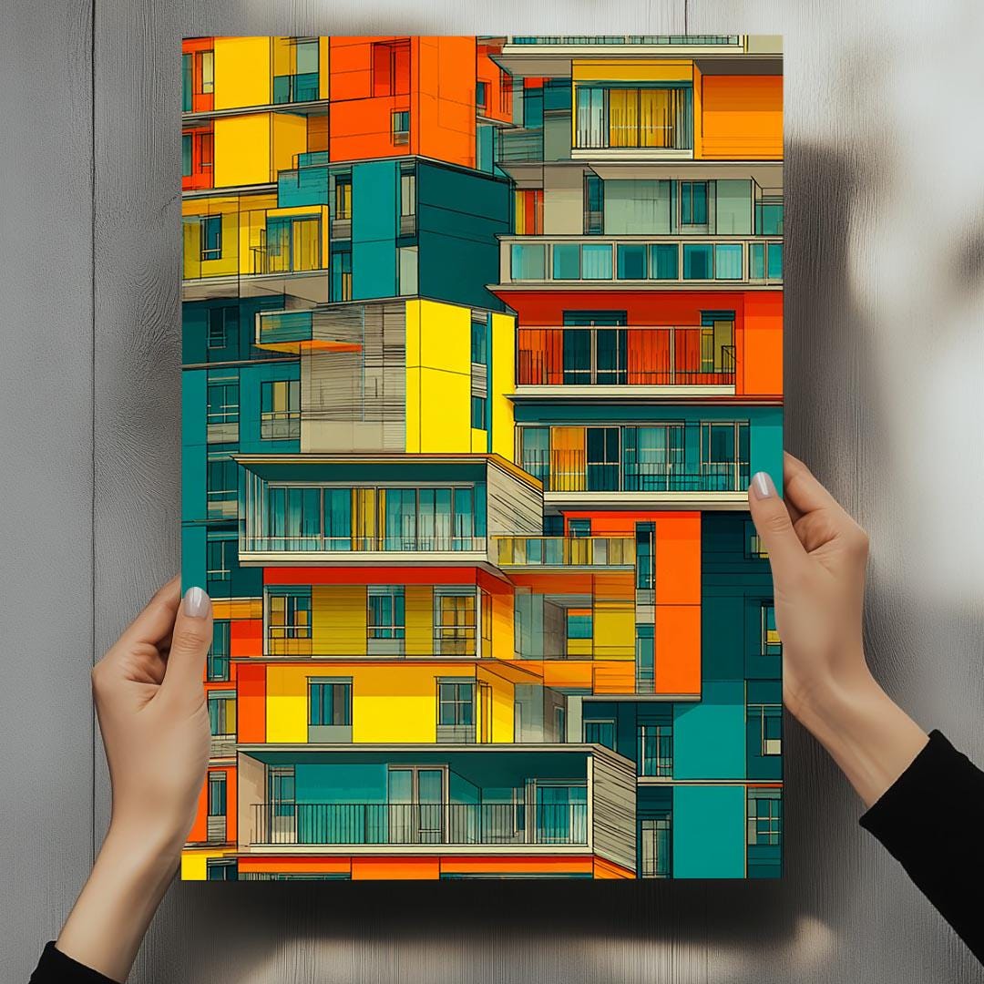 Bauhaus Apartment Building Art Print | Modernist Architecture Artwork ...