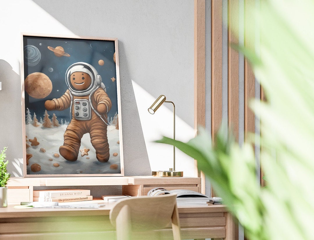 Gingerbread Man in Space Poster, Astronaut Print, Space Illustration ...