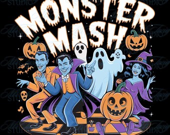 Vintage Monster Mash PNG - Halloween Monsters Digital Art, Retro Horror ...