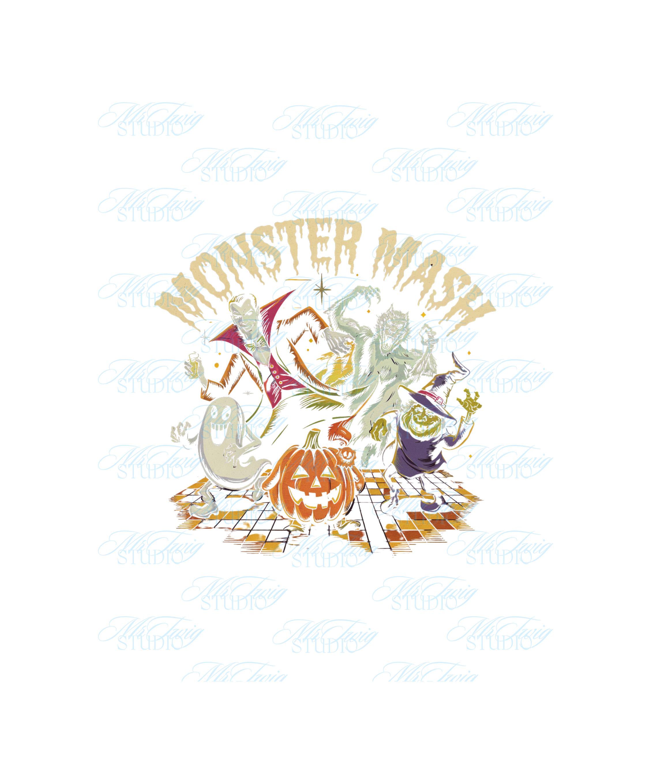 Vintage Monster Mash PNG, Halloween Monsters Digital Art for Crafts ...
