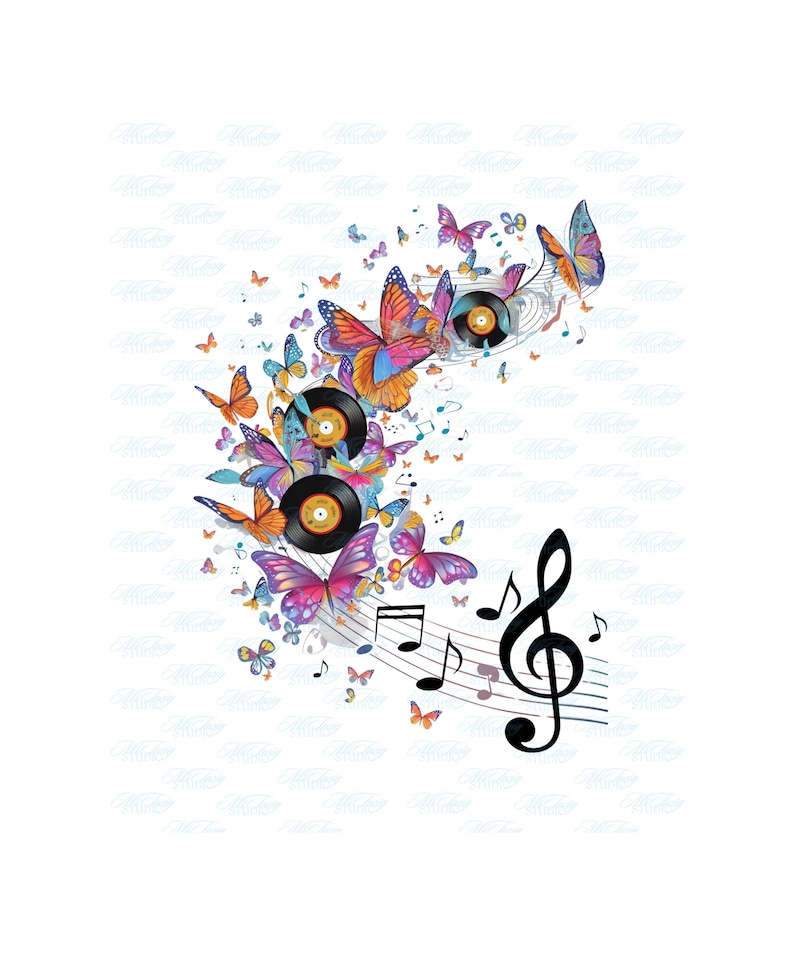 Butterfly Music Notes PNG: Sublimation Design, Wall Art (digital ...