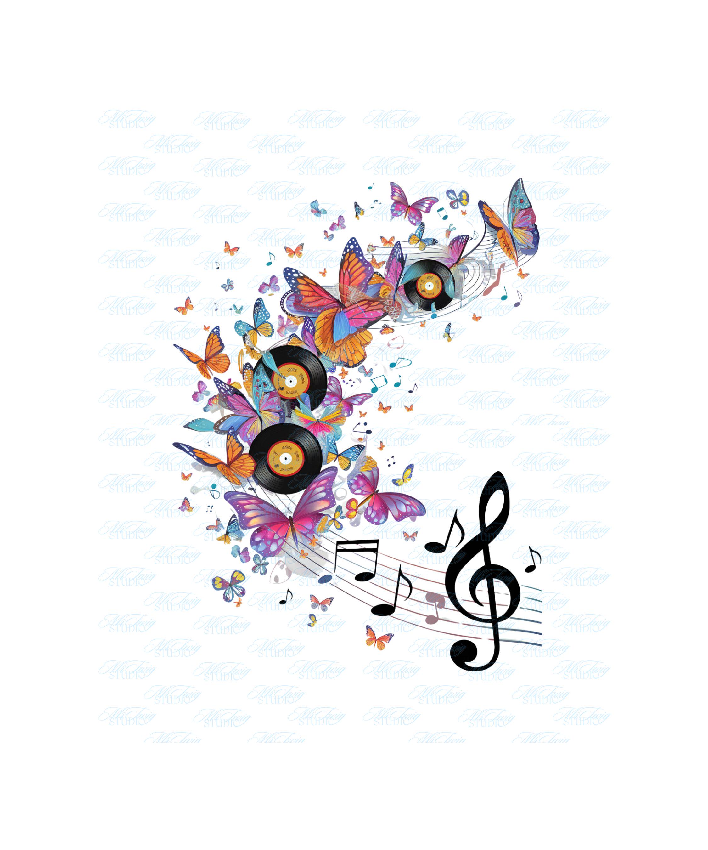 Butterfly Music Notes PNG: Sublimation Design, Wall Art (digital ...