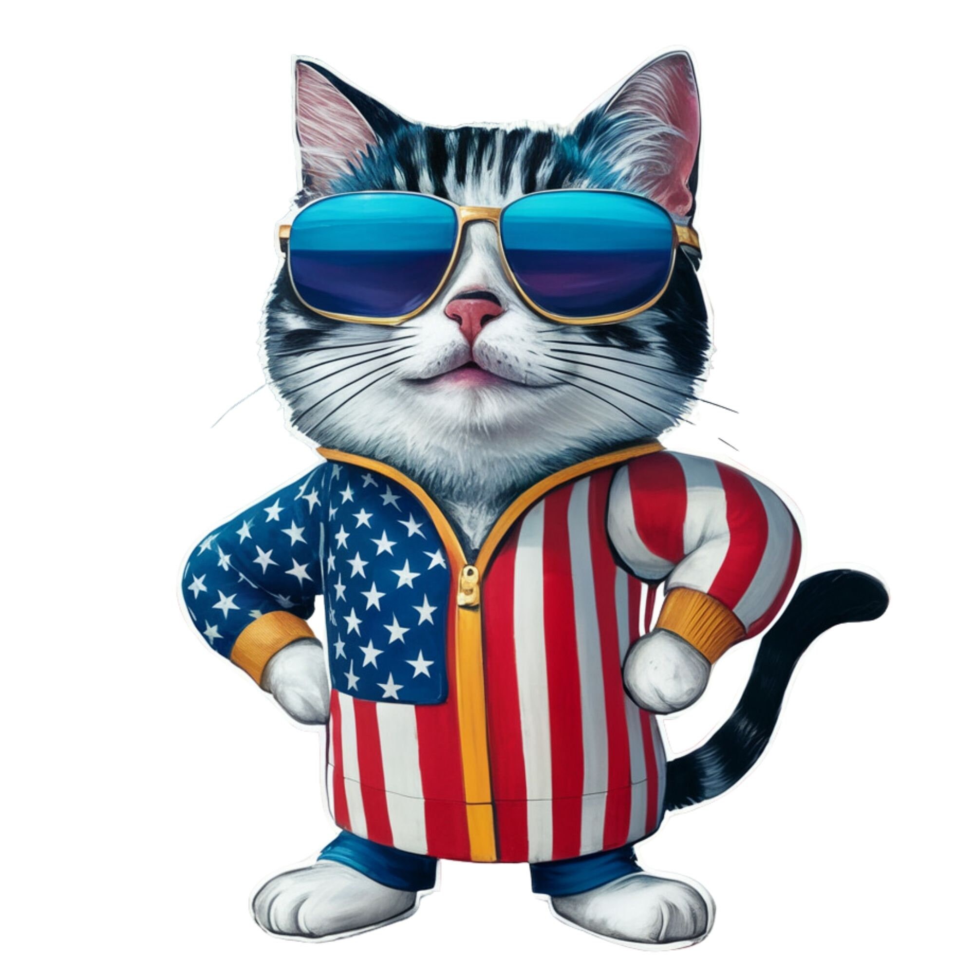 4th of July Cat Art Bundle USA Flag Cat Clipart, Printable Sublimation ...